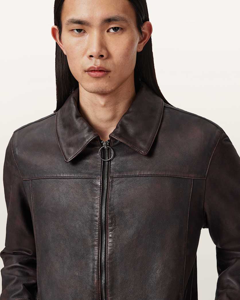 Alkan Zip Up Two Tone Leather Jacket OXBLOOD RED | ALLSAINTS